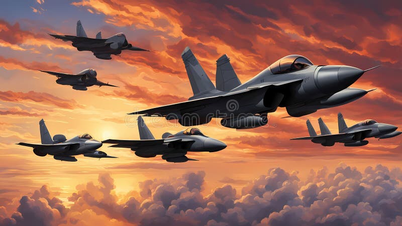Silhouette of Fighter Jets in Formation Stock Illustration ...