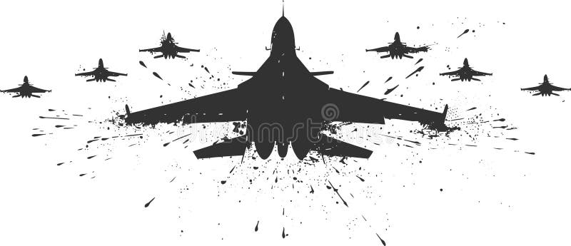 Silhouette of Fighter Jets in Formation with Splatter Effect. Stock ...