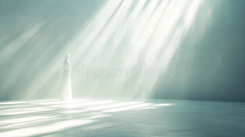Silhouette Figure in Bright Room with Light Rays Stock Illustration ...