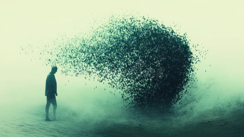 Silhouette Figure Facing a Dissolving Form Stock Image - Image of light ...