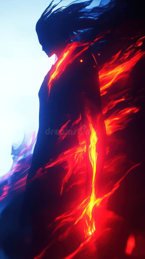 A Silhouette of a Figure with Fiery, Glowing Elements, Suggesting Power ...