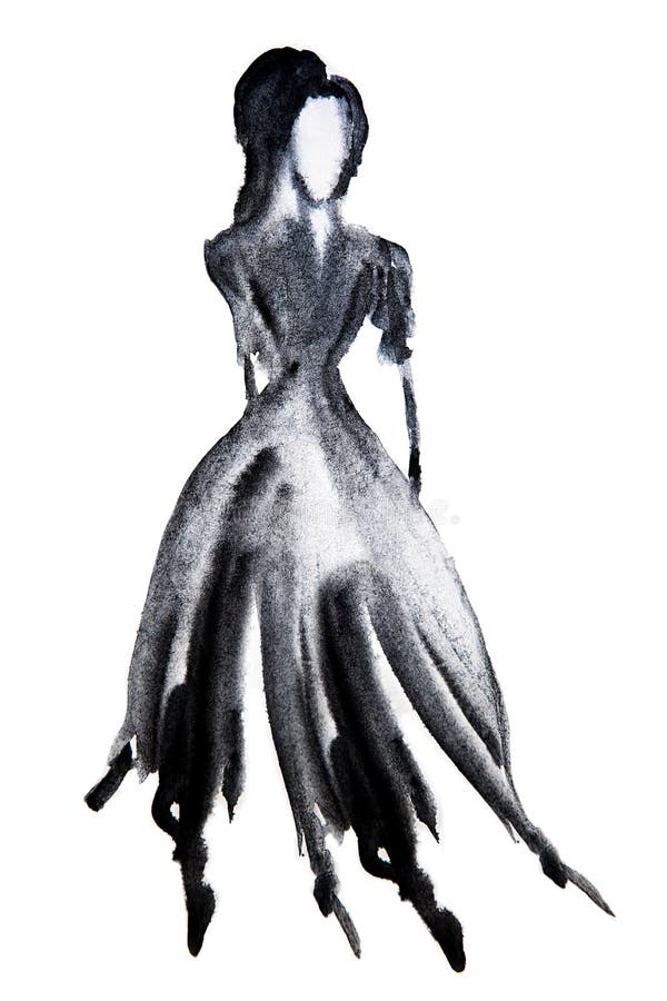 Silhouette Figure of a Girl Drawn in Ink Stock Illustration ...