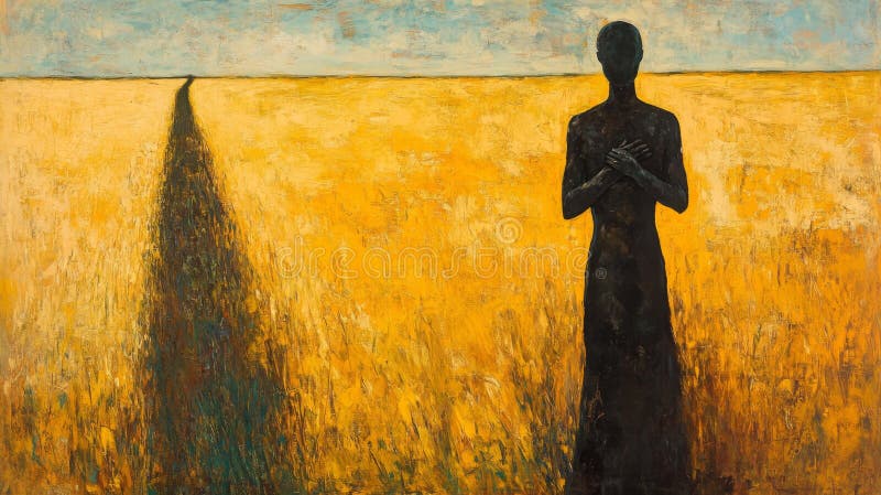 Silhouette Figure in a Golden Field Stock Illustration - Illustration ...