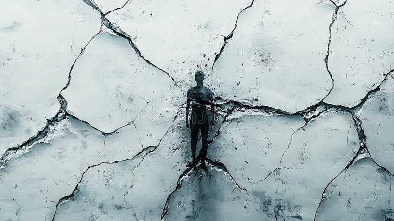 Silhouette Figure Standing Resiliently on a Cracked Surface Symbolizing ...