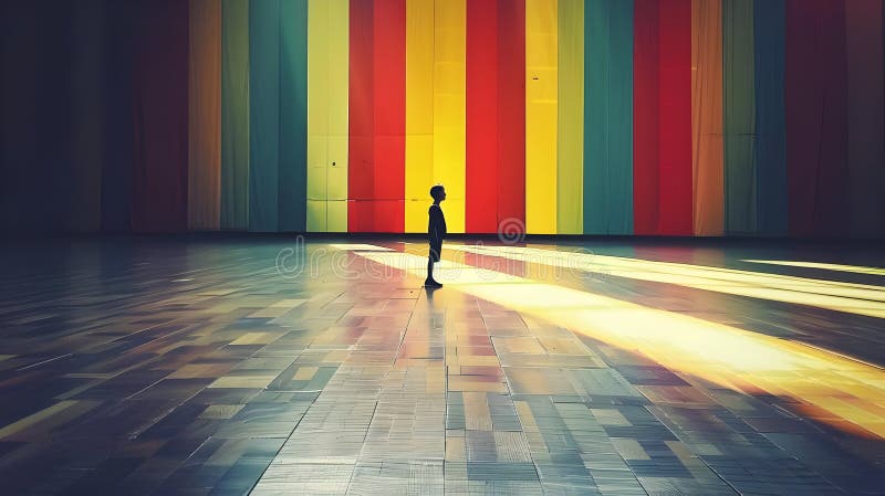 A Silhouette of a Figure Stands Alone in a Brightly Colored, Spacious ...