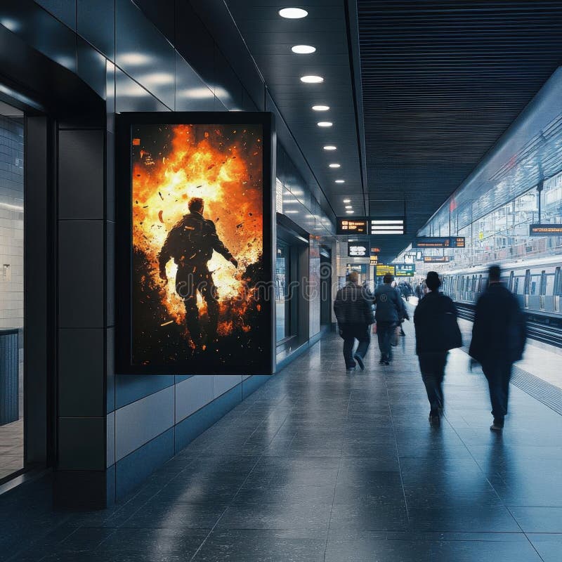 Silhouette of a Figure Walking through Fire in a Subway Station Stock ...