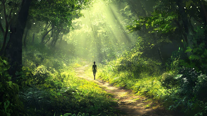 Silhouette Figure Walking Luminous Forest Path Stock Photos - Free ...