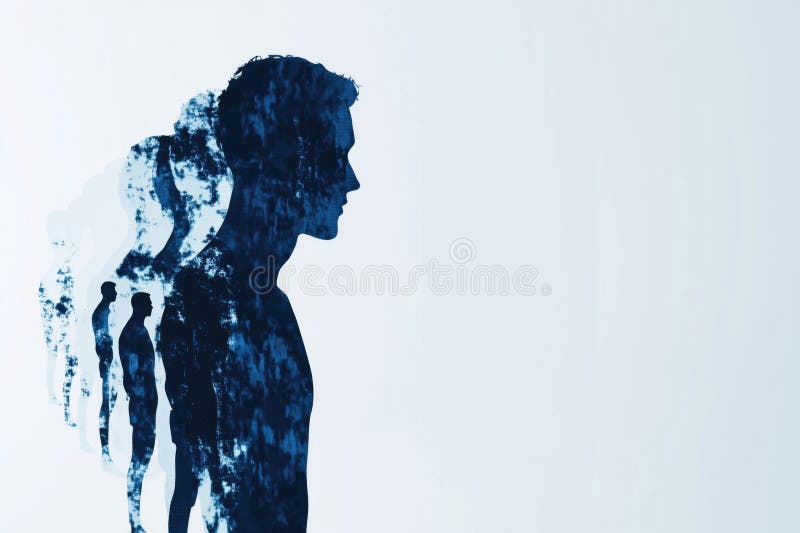 Silhouette Figures in Blue Tones, Representing Transformation and ...