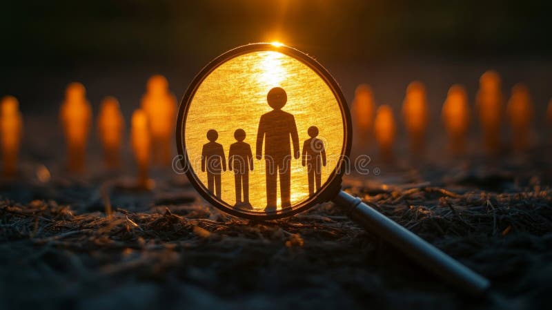 Silhouette Figures Viewed through Magnifying Glass Stock Illustration ...