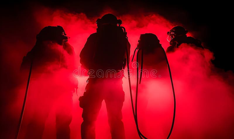 Firefighters in Red Haze stock illustration. Illustration of anonymous ...