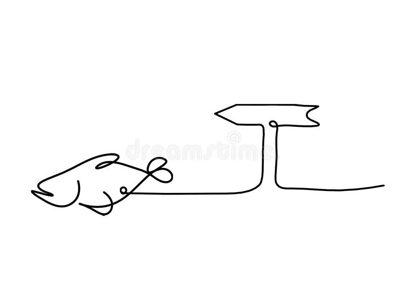 Silhouette of Fish and Arrow As Line Drawing on White Stock ...