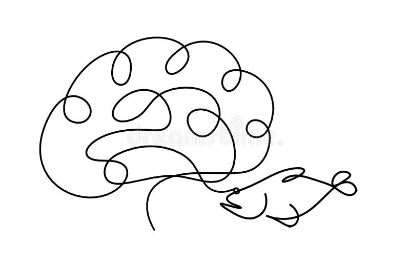 Silhouette of Fish and Brain As Line Drawing on White Stock ...