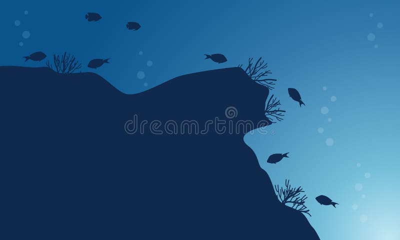 Silhouette of Fish and Cliff on Ocean Backgrounds Stock Vector ...