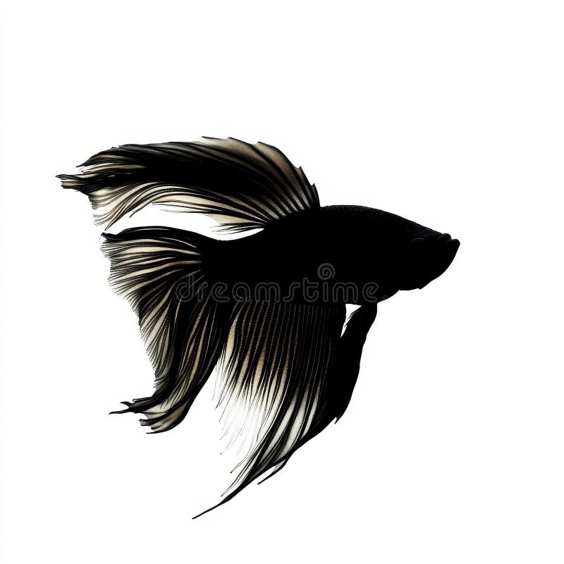 A Silhouette of a Fish with Flowing Fins Against a White Background ...
