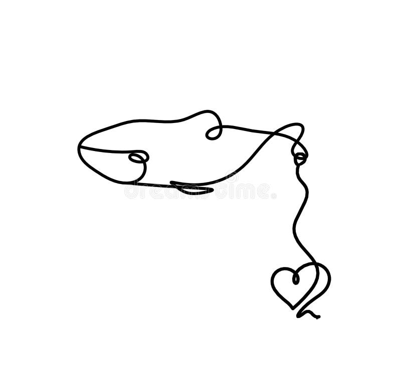 Silhouette of Fish and Heart As Line Drawing on White Stock ...