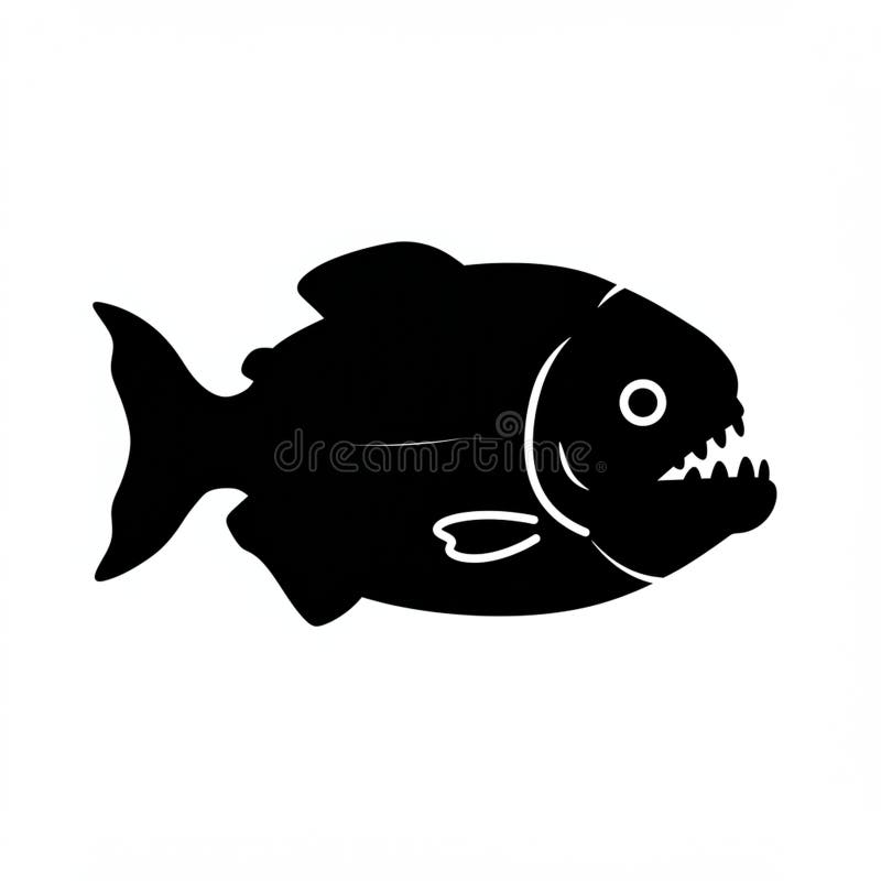 Silhouette of a Fish with Sharp Jagged Teeth, Resembling a Piranha, on ...