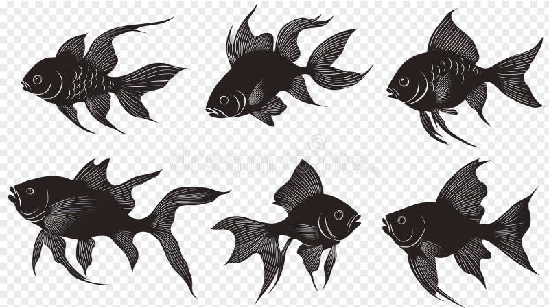 Silhouette of Fish Swimming Illustration Set Stock Illustration ...