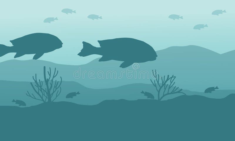 Silhouette of Fish Various Underwater Landscape Stock Vector ...