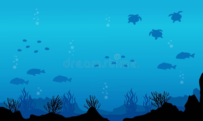 Silhouette of Fish Various Underwater Landscape Stock Vector ...