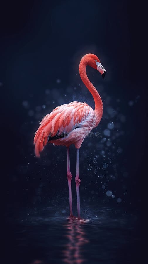 Silhouette of Flamingo on Dark Background. Stock Illustration ...