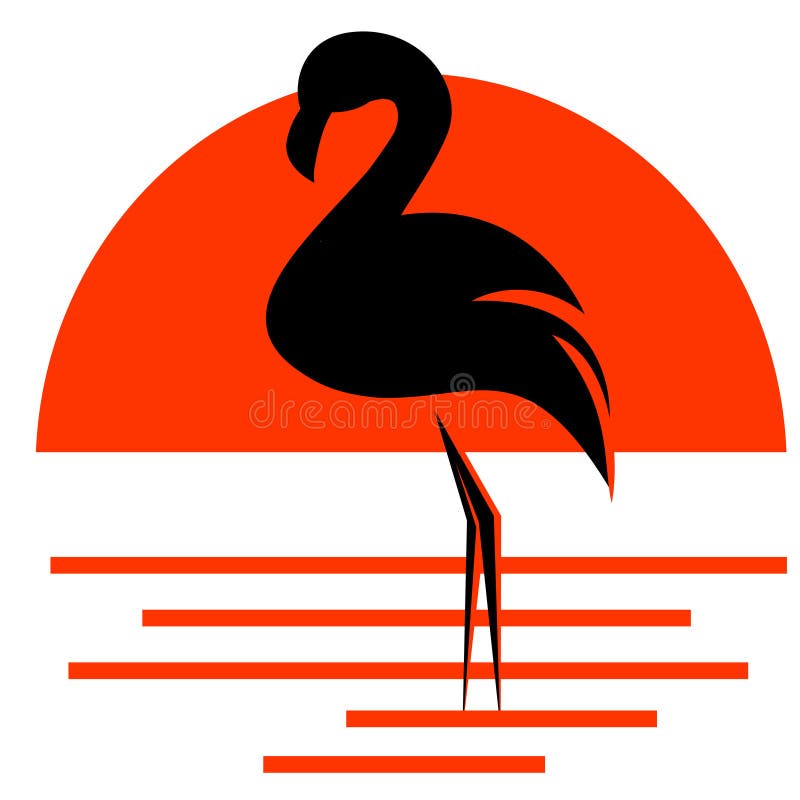 Silhouette Flamingo Sunset stock vector. Illustration of orange - 226957078