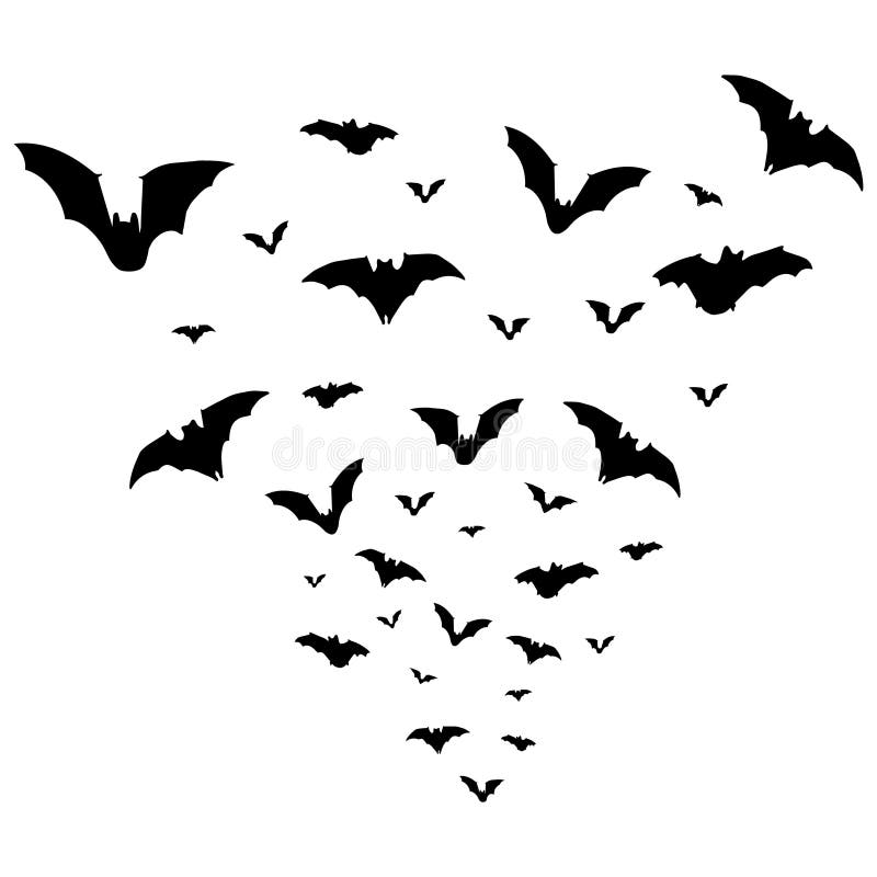 Silhouette of Flying Bats Swarm. Vector Illustration. Stock Vector ...