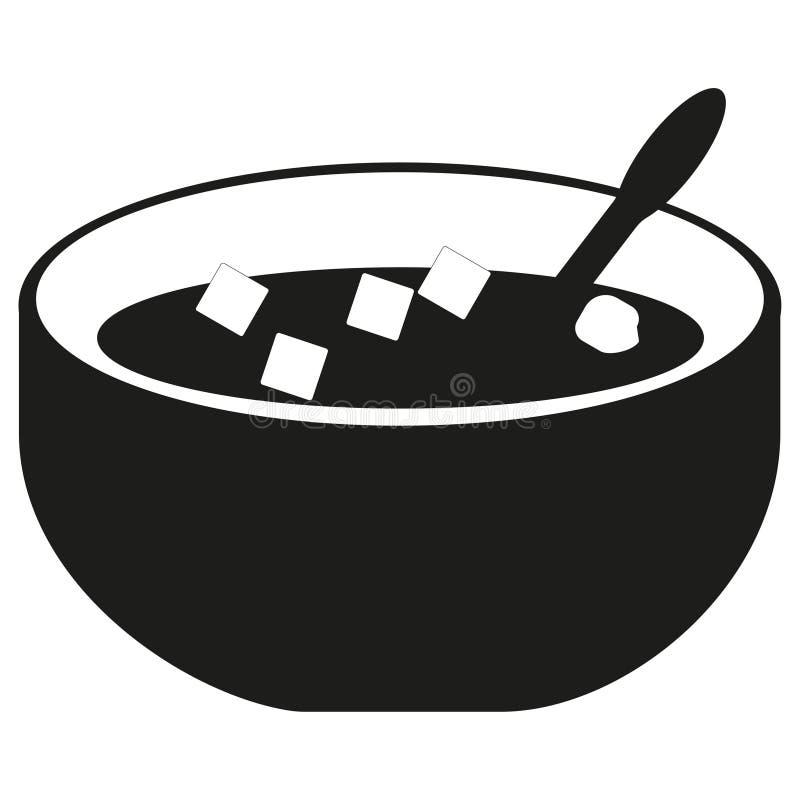Silhouette Food Bowl. Spoon Inside Shape. Cubes in Liquid. Dark Vector ...