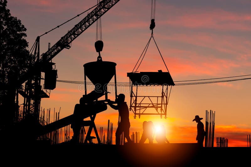 Silhouette of Foreman and Workers Team at Construction Site, Road ... Silhouette of Foreman and Workers Team at Construction Site, Road ...