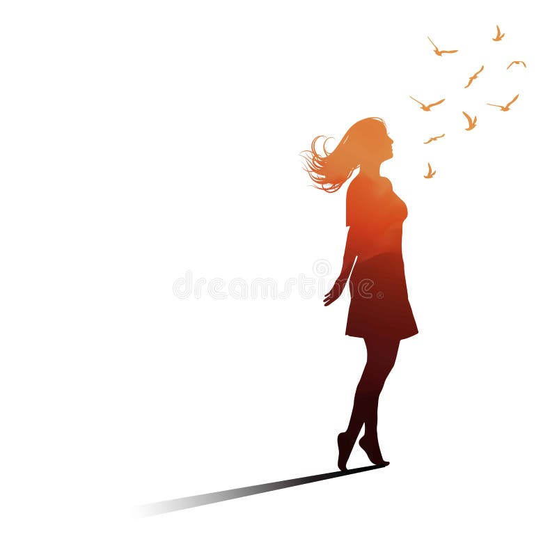 Freedom Concept.Girl Silhouette with Barbed Wire and Birds Stock Vector ...