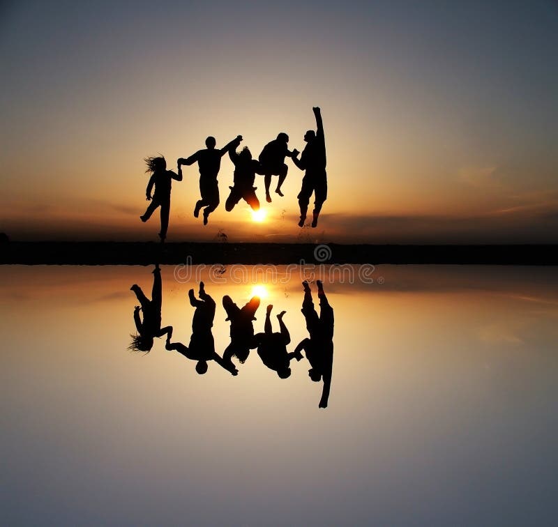 Silhouette Friends. Sunset Water Stock Image - Image of female, friends ...