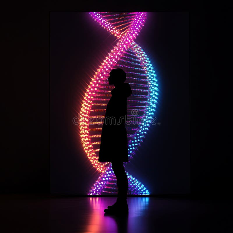 Silhouette in Front of Vibrant DNA Light Display Stock Illustration ...