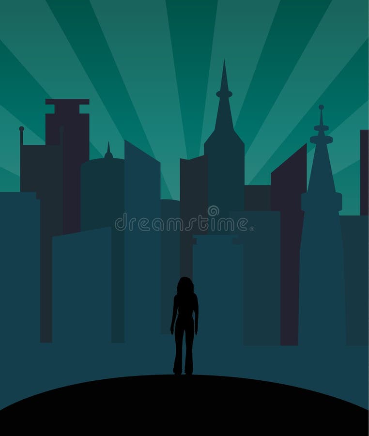 Silhouette of Girl Alone in the City Stock Illustration - Illustration ...