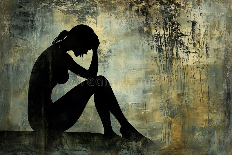 Silhouette of a Girl Feeling Sad and Depressed in a Room Stock ...