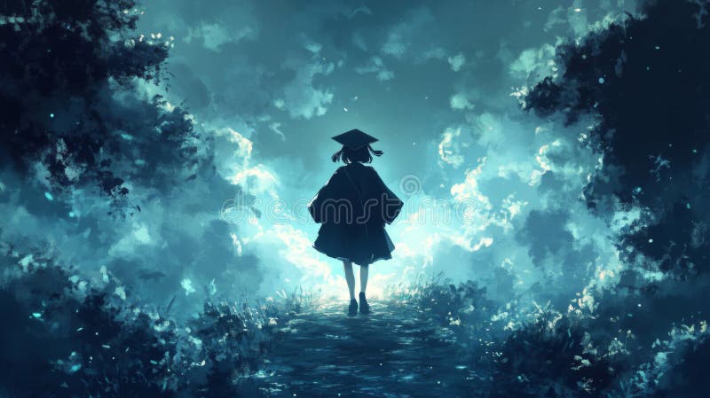 Silhouette of a Girl in a Gown on a Mystical Path Stock Illustration ...