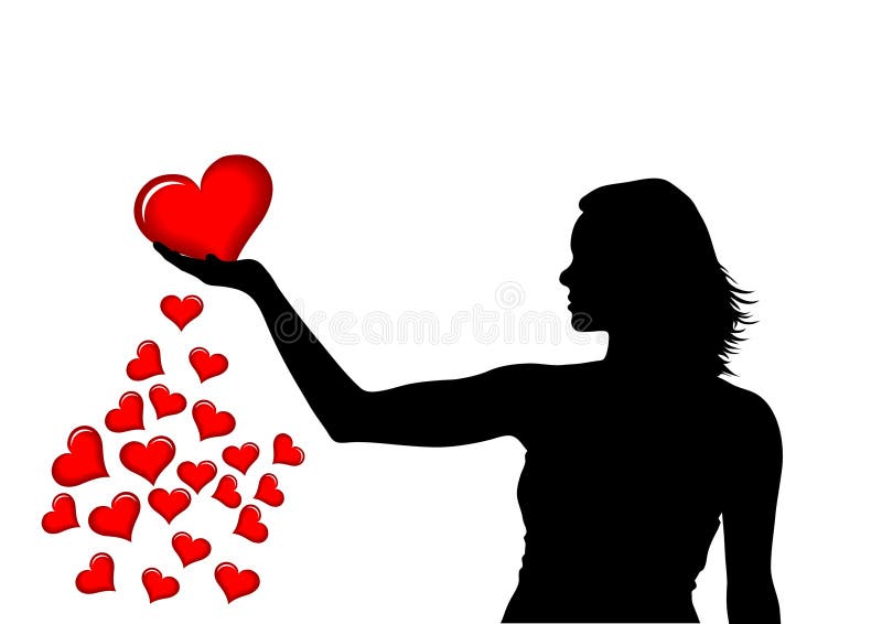 Silhouette girl and heart stock vector. Illustration of pearl - 8143200