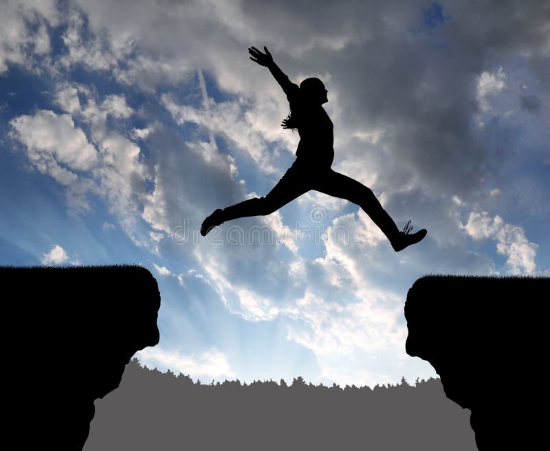 Silhouette the Girl Jumping Over the Gap Stock Image - Image of girl ...