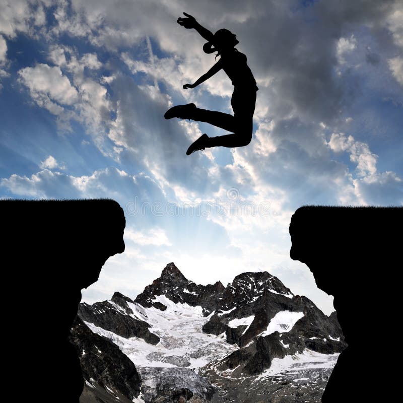 Silhouette the Girl Jumping Over the Gap Stock Image - Image of action ...