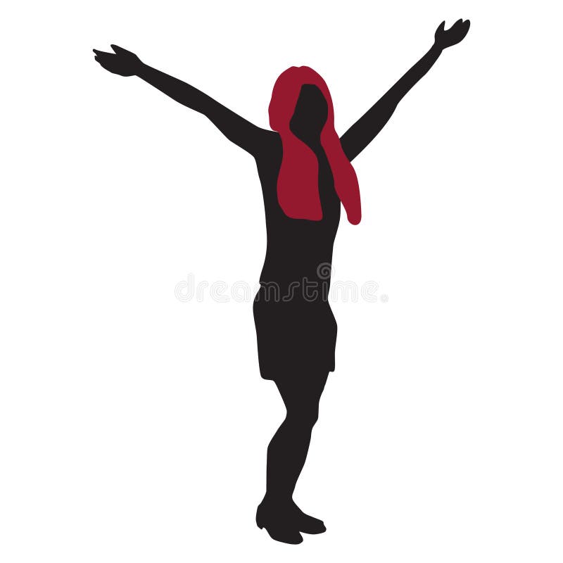 Silhouette of Girl with Raised Hands. Vector Illustration Decorative ...