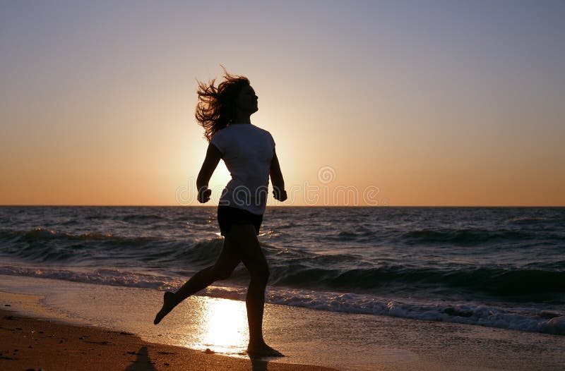 Beauty Woman Run on Sea Beach Stock Image - Image of outdoors, exercise ...