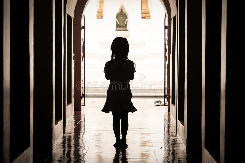 Silhouette of a Girl Standing Pay Respect Stock Image - Image of mind ...