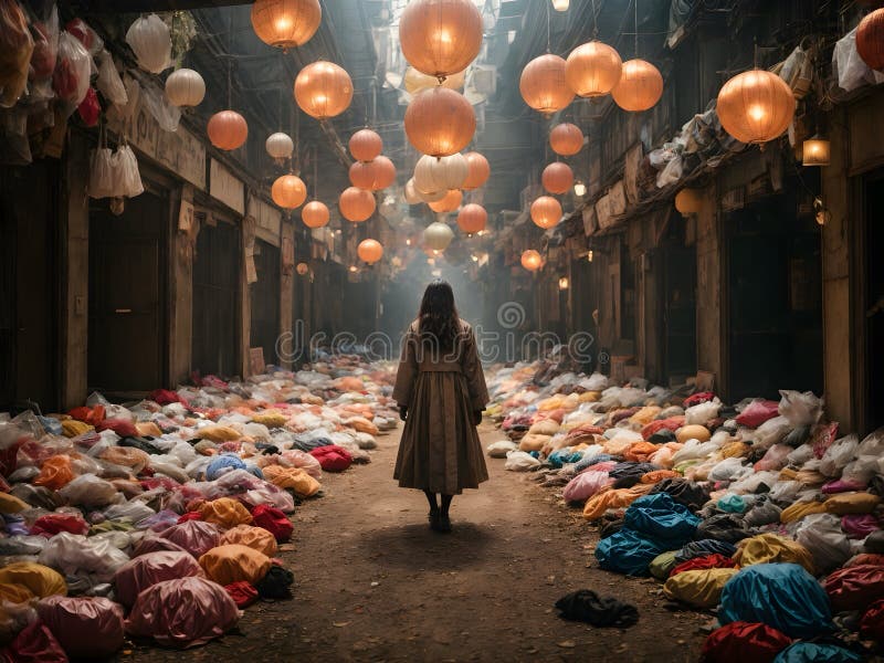 A Silhouette of a Girl with Trashes Stock Illustration - Illustration ...