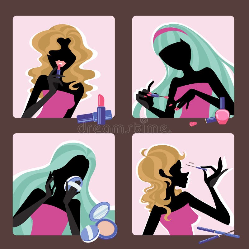 Silhouette of Girls with Cosmetic Stock Vector - Illustration of ...