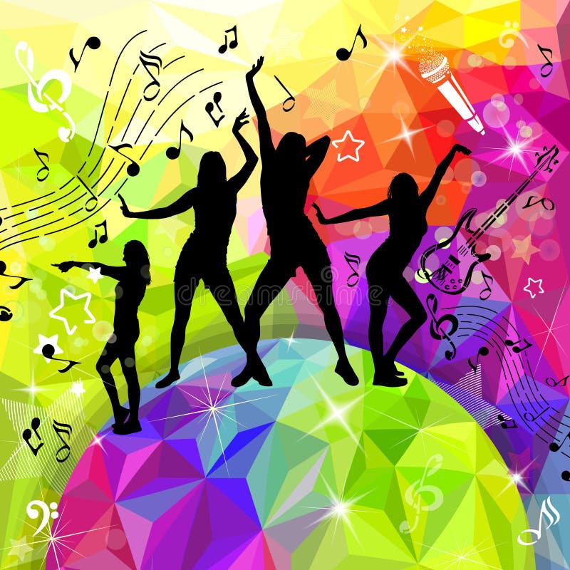 Silhouette of Girls Dancing in a Disco. Vector Illustration Stock ...