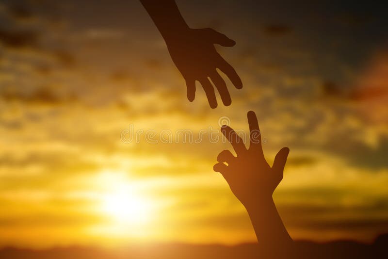 Silhouette of Giving a Helping Hand, Hope and Support Each Other Over ...