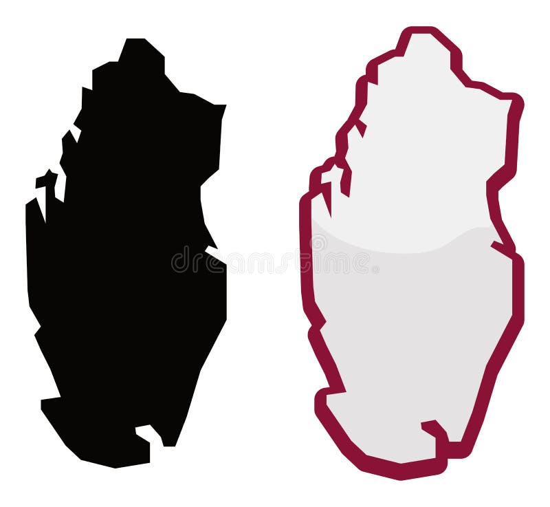 Silhouette and Glossy Map of Qatar with Square Borders, Vector ...