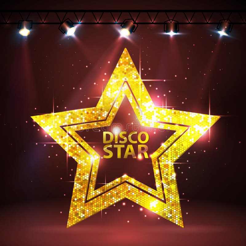 Silhouette Of Disco Star Sign On Disco Stage Background Stock Vector ...