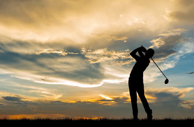 Silhouette Golfer Playing Golf at Beautiful Sunset Stock Photo - Image ...