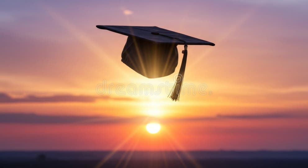 Silhouette of Graduation Cap at Vibrant Sunset Stock Illustration ...