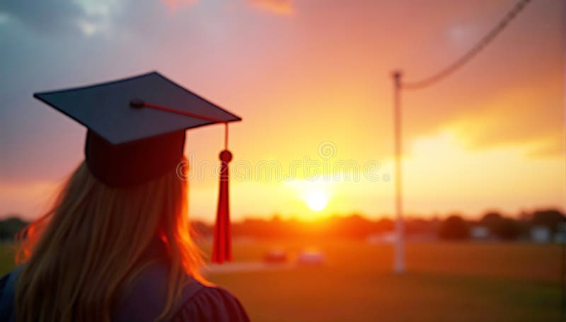 A Silhouette of a Graduation Hat Against a Dramatic Sunset, Symbolizing ...