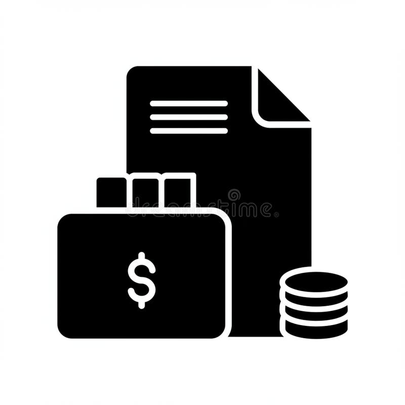 Silhouette Graphic Featuring a Wallet with a Dollar Sign, a Document ...